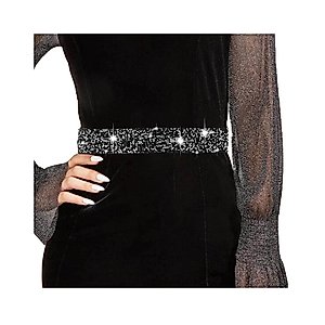 Yalice Sparkle Rhinestone Leather Belts Elastic Wide Waist Belt Bling Luxury Wedding Belts for Dresses Skinny Crystal Waist Jewelry for Women (Black)