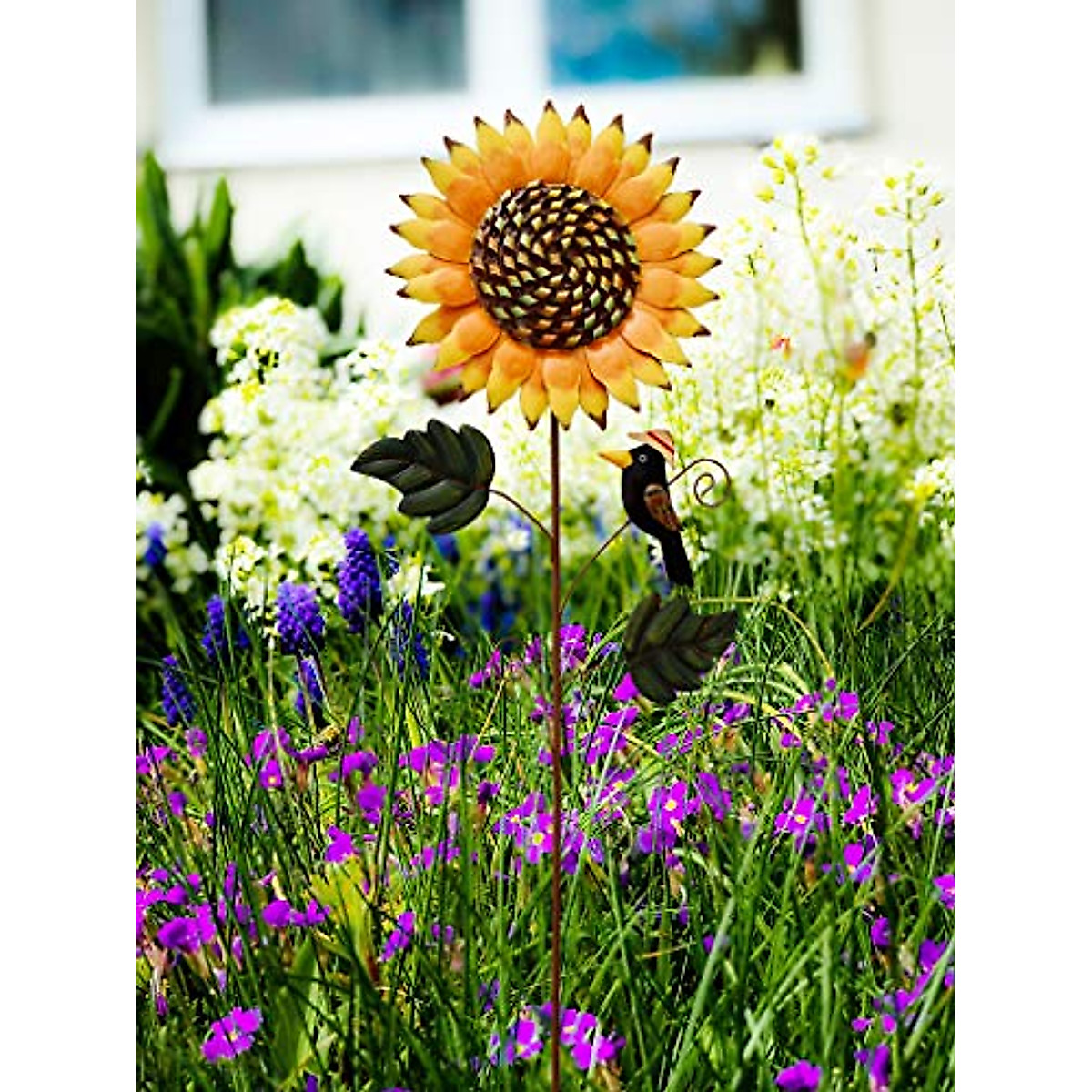 Spring Garden Decor Decorative Garden Stakes Metal Sunflower Yard Sign Flower Lawn Art Planter Stake for Party Pathway Walkway Patio Indoor Outdoor Decoration (33.5" H)