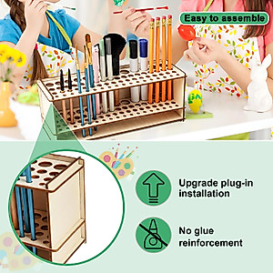 SBYURE Wooden Paint Brush Holder Artist Brush Holder 67 Hole Paintbrush Holder Organizer Wood Paint Brush Rack for Pens Pencils and Art Tools
