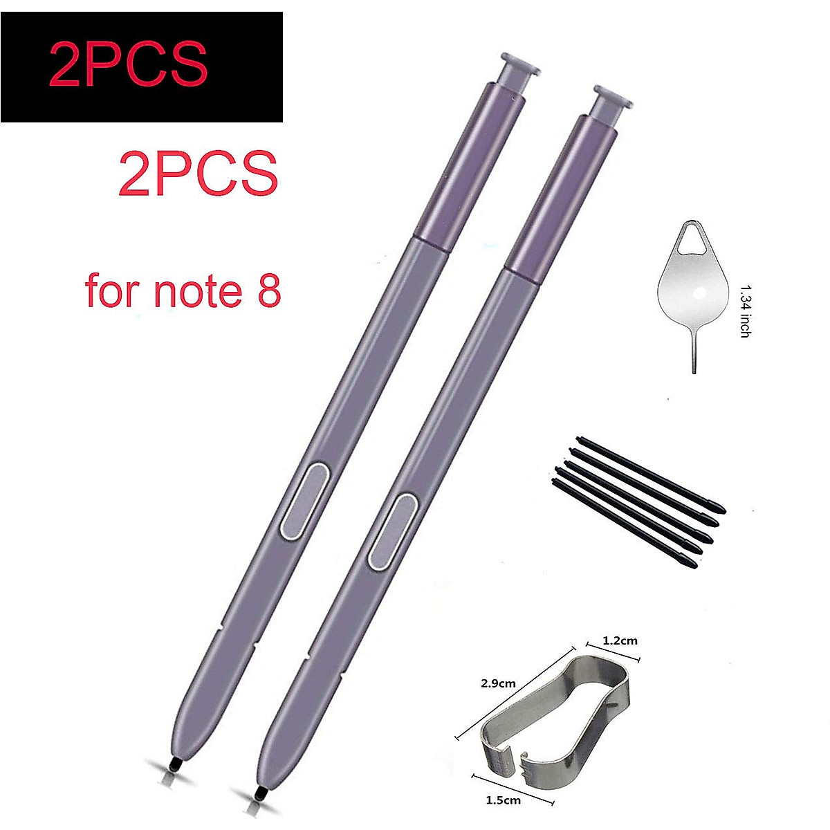 2Pcs Galaxy Note 8 Pen Stylus S Pen Replacement for Samsung Galaxy Note 8 N950U N950W N950FD N950F Tips/Nibs+Eject Pin(Orchid Gray)