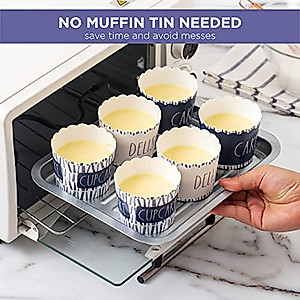 Rae Dunn Paper Cupcake Baking Cups - 60 Pack 6 Oz Greaseproof and Oven Proof Disposable Large Cupcake Liners and Muffin Cups - For Birthdays, Parties and Baby Showers (Cake/Cupcake/Delish)