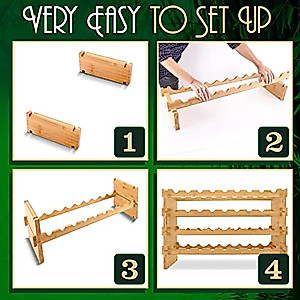 SereneLife 36 Bottle Stackable Wine Rack, 33.5” x 10” x 21” 4-Tier Large Floor Freestanding Modular Wine Bottle Storage Display Shelf Natural Bamboo Wood Construction for Kitchen and Cellar