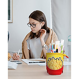 Sooez Standing Pencil Case, Cute French Fries Pop Up Pencil Case, Durable Pen Pouch, Telescopic Pencil Holder, Kawaii Stand Up Pencil Case, Spacious Pencil Pouch Portable Pencil Bag for School Office