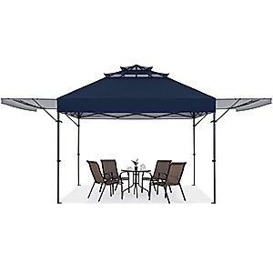 COOSHADE 10x17 Instant Canopy Tent 3-Tier Pop Up Canopy with Ventilation and Adjustable Dual Half Awnings(Navy Blue)