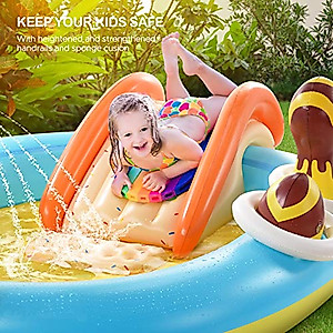 Inflatable Play Center, Hesung 98'' x 67'' x 32'' Kiddie Pool, Summer Inflatable Pool with Slide for Garden, Backyard Water Park, Fountain Arch, Extra Thick, Easy Set up for Ages 2+ Toddlers