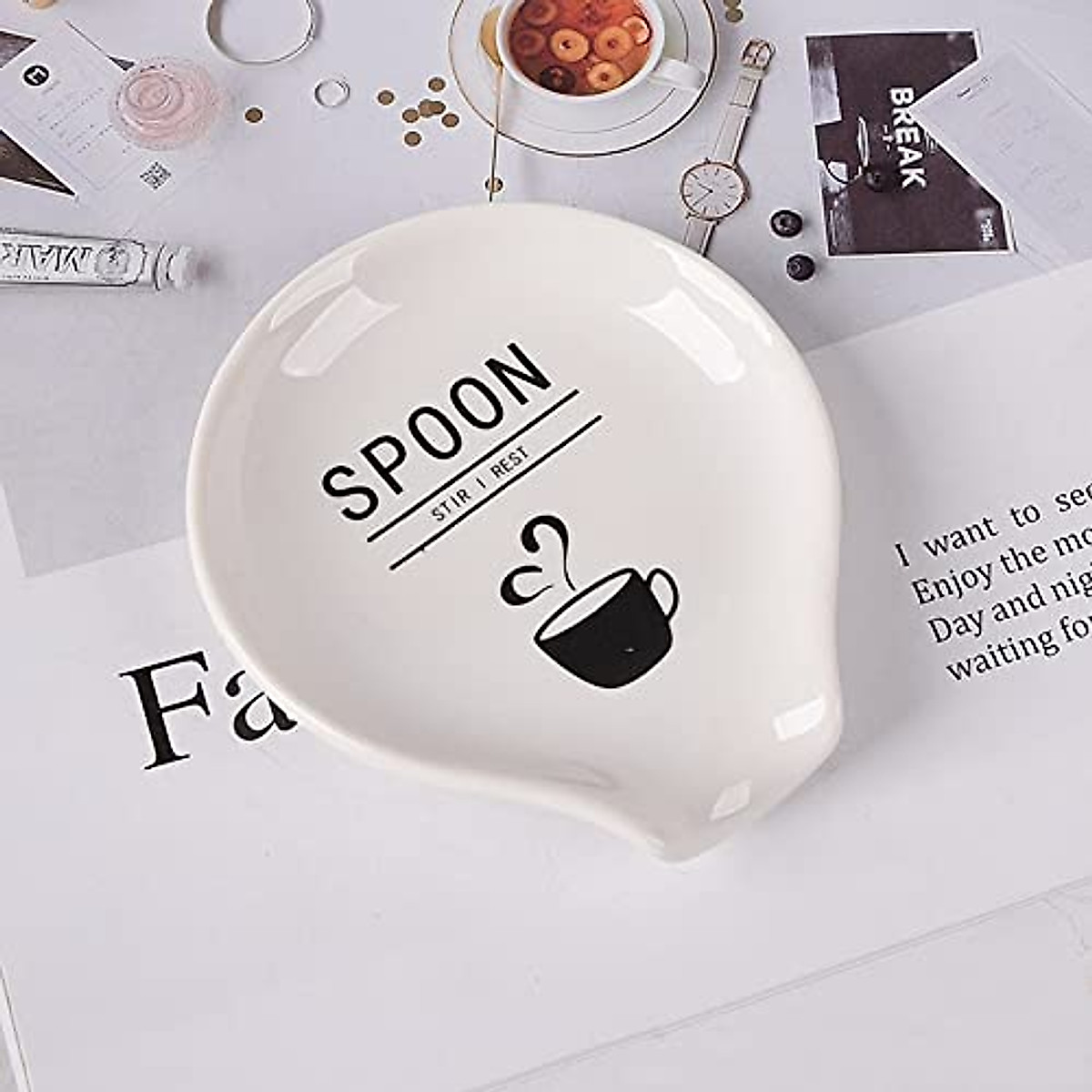 Coffee Spoon Rest Ceramic Coffee Spoon Holder Small Spoon Rest Coffee Station Decor Coffee Bar Accessories Porcelain Teaspoon Plates for Countertop Coffee Lovers Gift for Women and Men