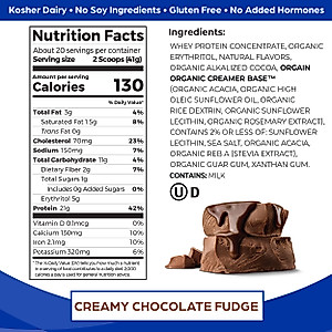 Orgain Whey Protein Powder, Creamy Chocolate Fudge - 21g Grass Fed Dairy Protein, 5g BCAAs, 4g Prebiotic Fiber, No Sugar Added, No Added Hormones, Gluten Free, Kosher, For Shakes & Smoothies - 1.82lb