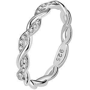 Jude Jewelers Platinum Platd Silver Braided Knot Eternity Wedding Band Promise Ring (Silver, 7)