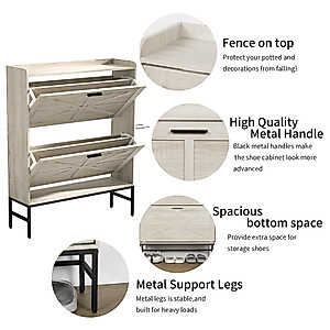 RKVPCNE Shoe Cabinet Storage for Entryway Shoe Cabinet with 2 Flip Drawers and 1 Boot Rack Flip Down Shoe Closet Shoe Organizer for Foyer Hallway(Grey)