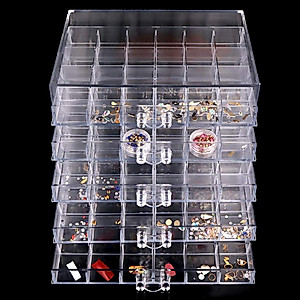 CUTICATE Transparent Plastic Storage Organizer for Beads, Rings, Jewelry Accessories, Art, and Small DIY Crafts - 120 Slots