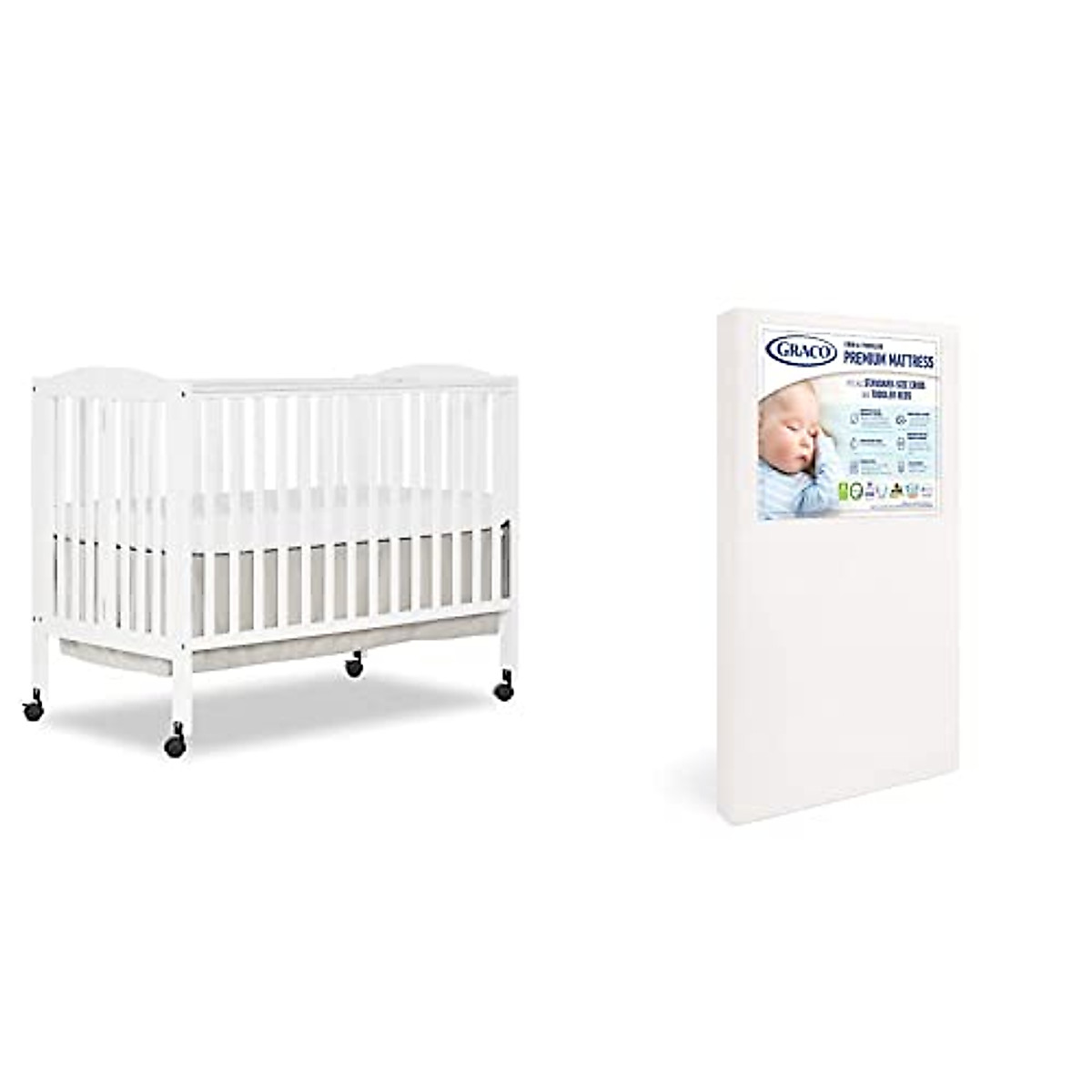 Dream On Me, Full Size 2-in-1 Folding Stationary Side Crib & Graco Premium Foam Crib & Toddler Mattress – GREENGUARD Gold Certified, CertiPUR-US Certified Foam, Machine Washable