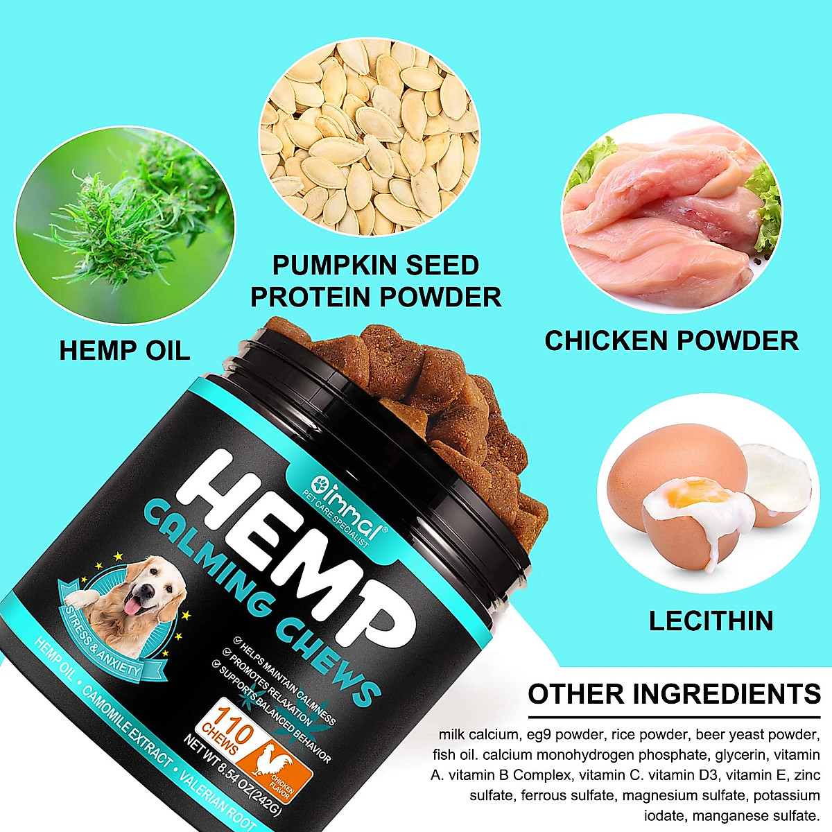 PLSHSBSE Hemp Calming Chews for Dogs, 110PCS Calming Treats for Dogs Anxiety Relief, Advanced Dog Calming Chews, Sleep Aids for Dogs Traval-Thunderstorm-Seperations (Chicken Flavor)