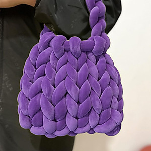 Velvet Chunky Yarn Bulky Giant Arm Knitting Yarn, Super Soft Tubular Weight Jumbo Ya rn,DIY Crochet Hand Knitting Thick Yar n for Blanket,Pet Bed, Rugs Pillow,Handbag(0.55lb-Purple)