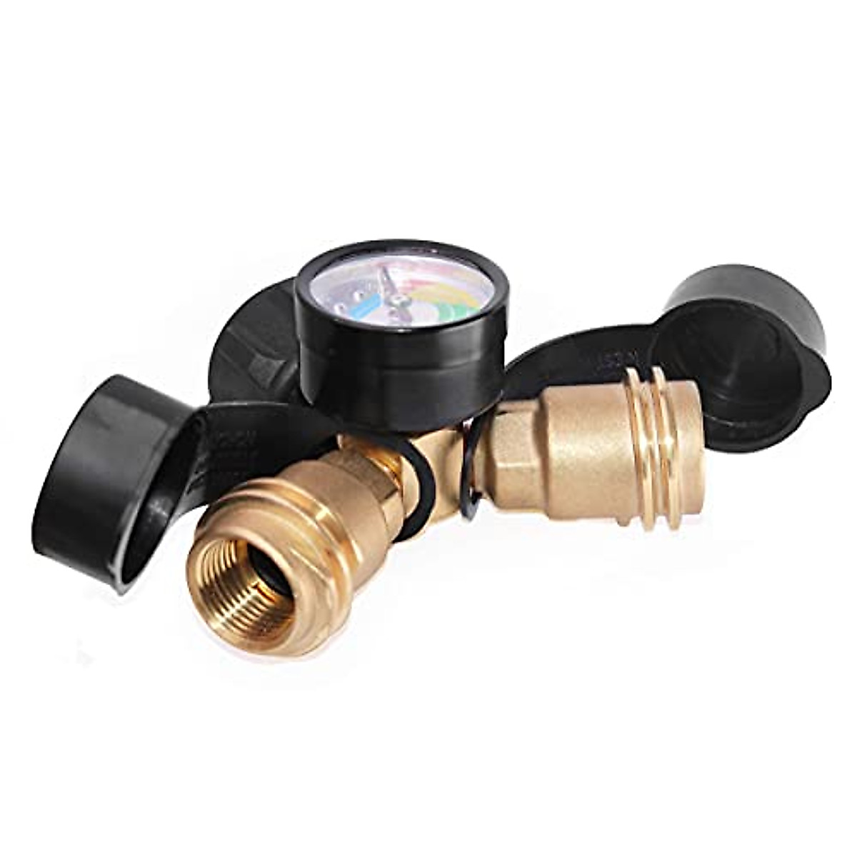 DOZYANT Propane Tank Y Splitter Adapter Gauge, Propane 2 Way LP Gas Adapter Tee Connector Adapter for 5lb to 40lb Propane Tank Cylinder, Universal for Gas Grill, RV Camper, More Appliances