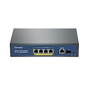 Davuaz Gigabit PoE Switch with 4 POE+ Port, 1 Gigabit Uplink Port and 1 SFP Port, IEEE802.3af/at Compliant, Up to 78W, Metal Design, Unmanaged Power Over Ethernet Switch, Plug and Play Network Switch