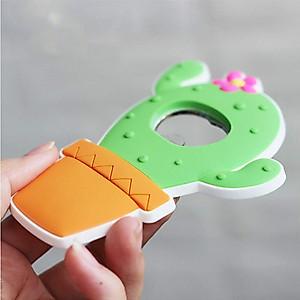 Booluee Refrigerator Magnet Silicone Metal Bottle Opener for Beer Coke Bartender Kitchen Barware Metal Novelty Cute Fun Shape, 1 Pack (Cactus)