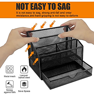 HOPECK Desk Organizer Office Accessories, Upgraded Multi-Functional Mesh Desk Organizer with 4 Compartments and 1 Drawer for Home, Office, School, Workshop, kitchen (Black)
