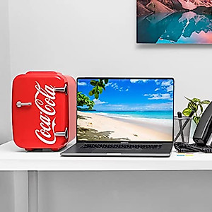 Coca-Cola 4L Portable Cooler/Warmer & Cooluli Retro Coca-Cola Mini Fridge for Bedroom - Car, Office Desk & College Dorm Room - 4L/6 Can 12V Portable Cooler & Warmer for Food, Drinks & Skincare