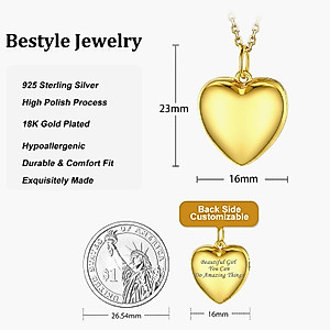 Bestyle High Polish Silver Gold Heart Locket Necklaces for Women, Minimalist 18K Gold Plated Heart Locket Pendant Charm That Hold Pictures Cute Love Heart Necklace Statment Jewelry for Wife