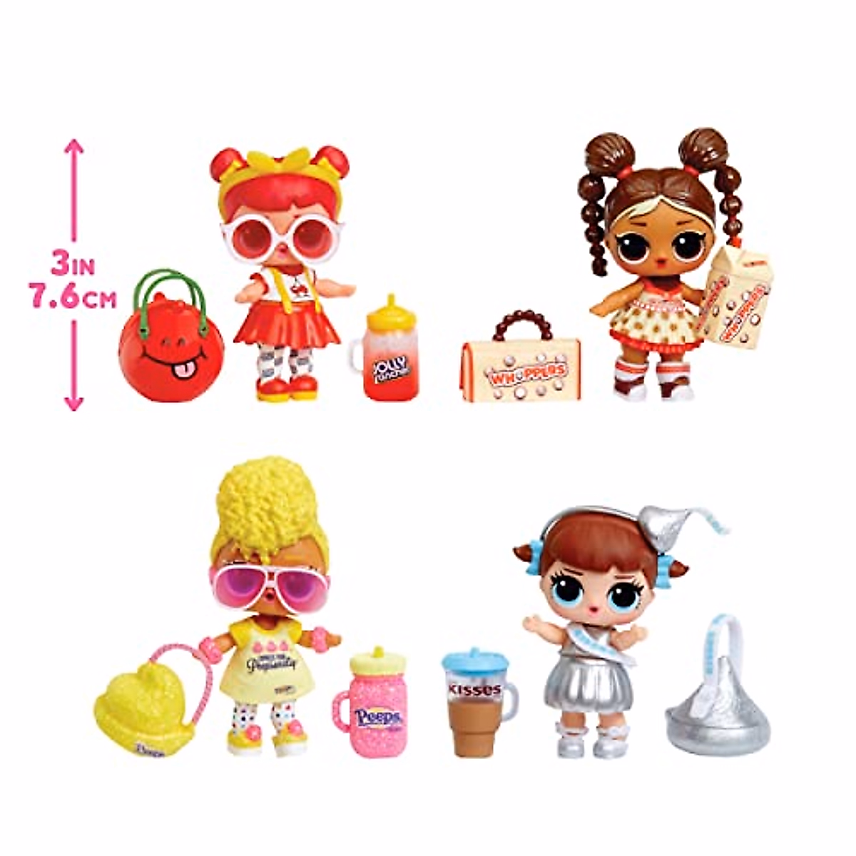 LOL Surprise Loves Mini Sweets Dolls 4-Pack #3 Jolly Rancher, Pez, Mike & Ikes, Dum Dums w/ 32 Surprises, Candy Theme, Accessories, Collectible Doll, Paper Packaging