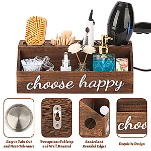 Hair Tool Organizer - Brown Hair Dryer Holder Rustic Wood Blow Dryer Holder Hot Hair Tools Curling Iron Straightener Holder Wall Mounted & Countertop Bathroom Organizer Vanity Cabinet Storage Stand