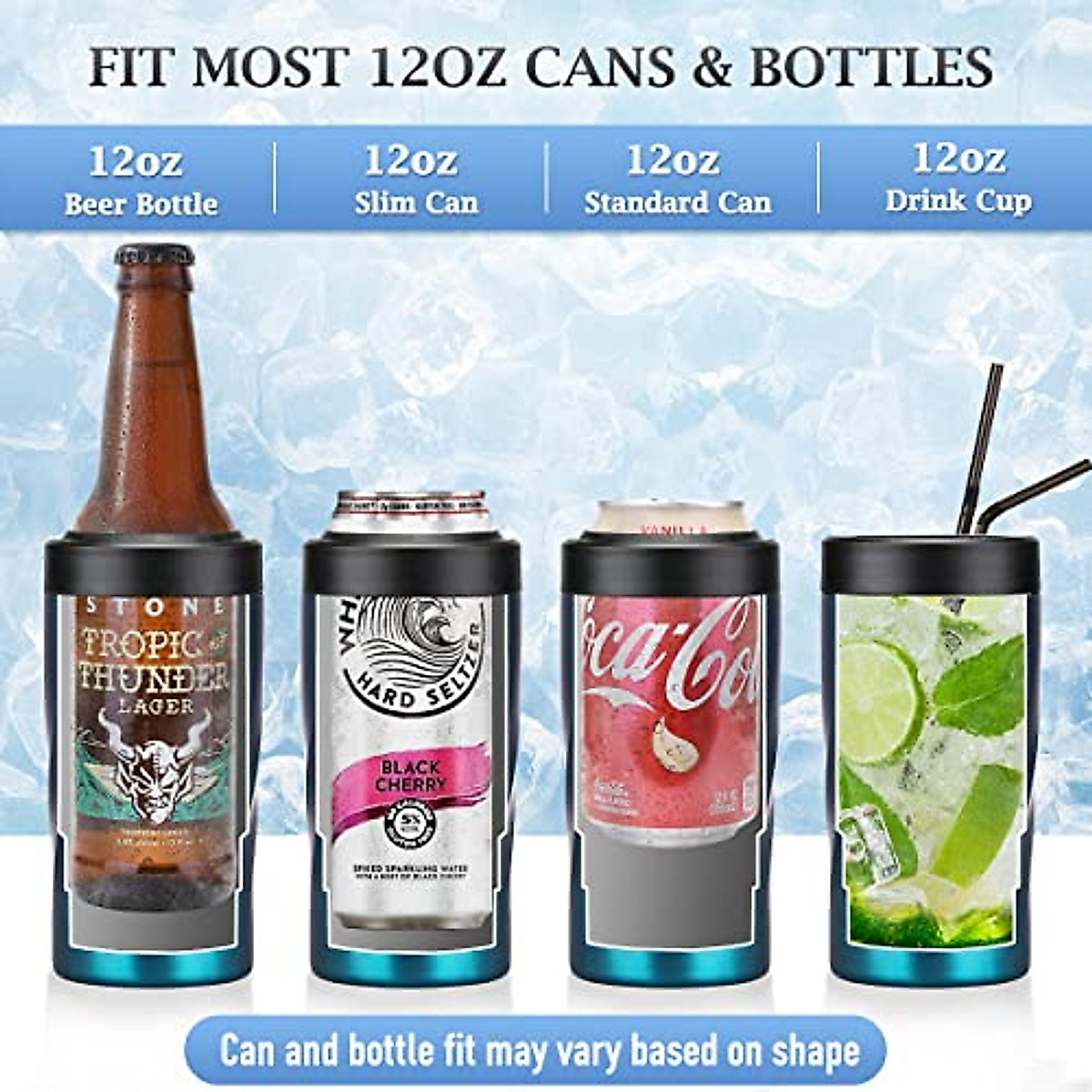 Maxso Skinny Can Cooler for 12 oz Standard or Slim Cans & Beer Bottles. 4 in 1 Stainless Steel Vacuum Insulated Universal Beverage Can Holder Keep Drinks Cold - Green