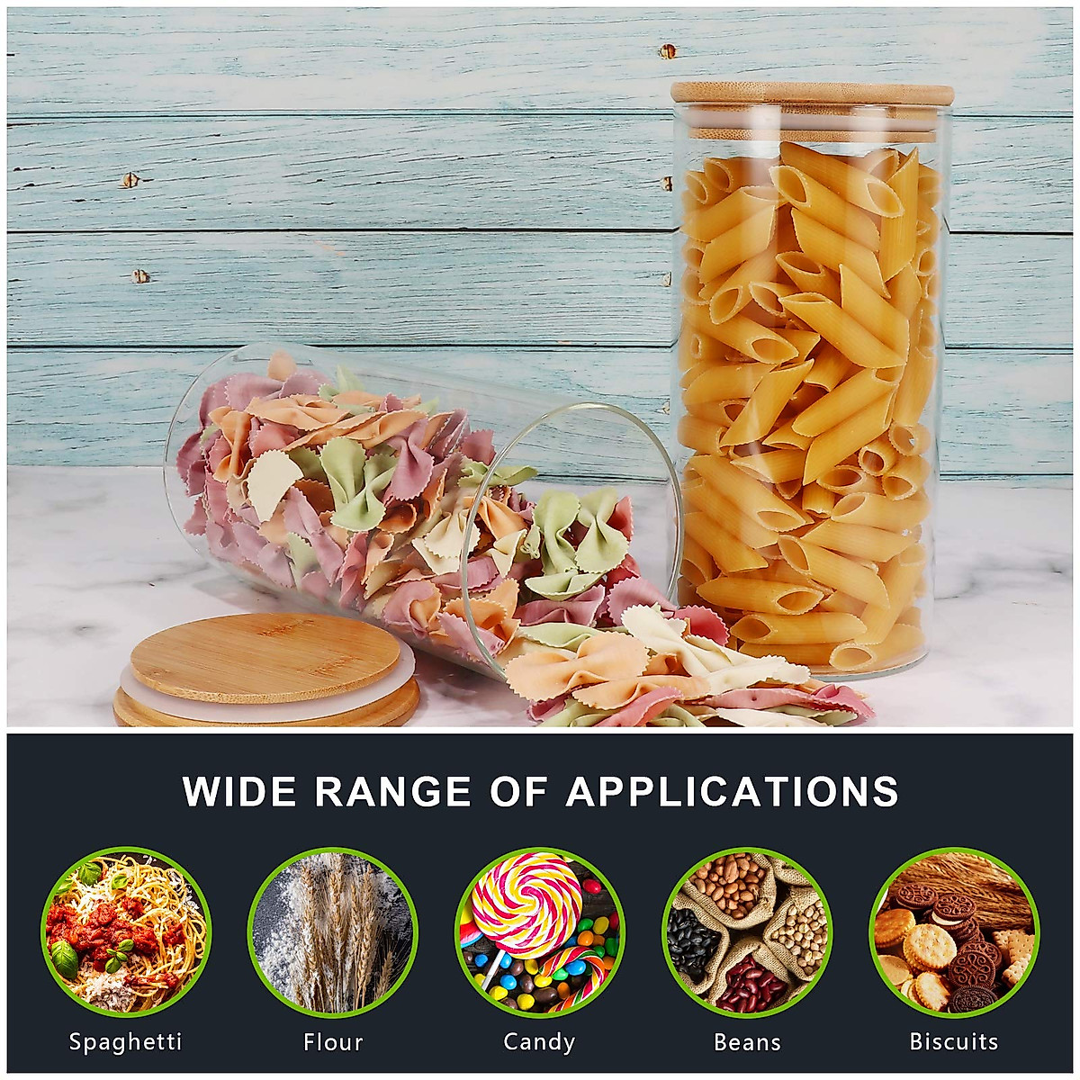 Glass Food Storage Containers Jars with Airtight Bamboo Lid 30oz 8pcs, 890ml Pantry Organization Jar, Glass Terrarium with Lid, Spice, Tea, Flour and Sugar Container, Canister Set for Kitchen Counter