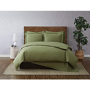 Brooklyn Loom Solid Cotton Percale Olive Green Full/Queen 3-Piece Duvet Set (DCS3158OGFQ-00)
