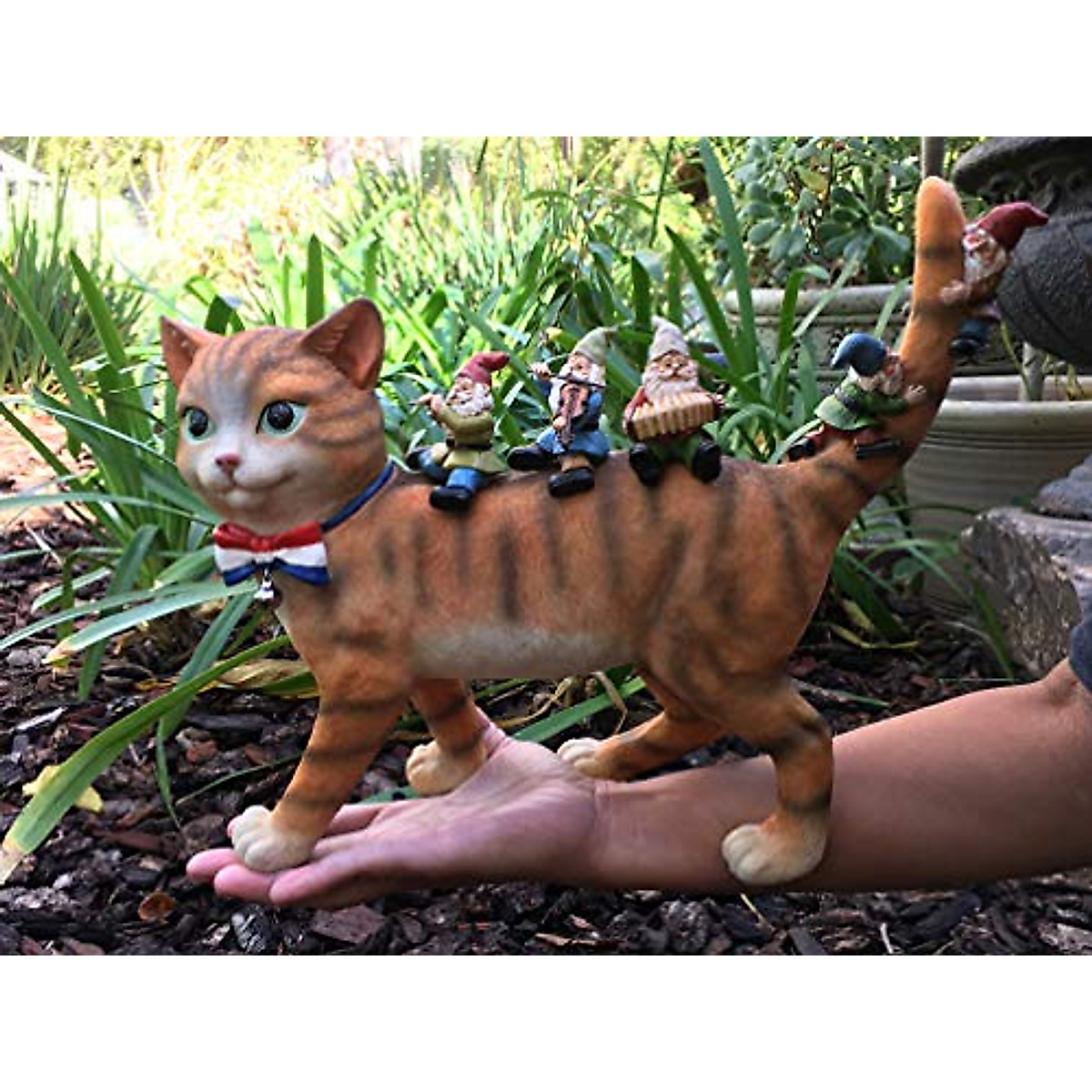 GlitZGlam Patrick The Patriotic Miniature Cat and The Happy Gnomes - A Fairy Garden Gnome Figurine