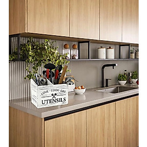 GIFTAYA Wood Utensil Holder for Kitchen Countertop | Farmhouse Kitchen Decor for Flatware | Utensil Caddy with 2 Compartments | Rustic Utensil Organizer for Kitchen (2 Compartments)