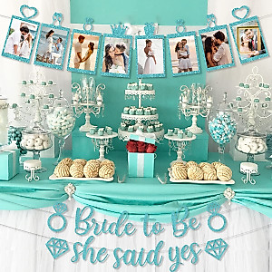 Bridal Shower Photo Banner, Teal Bachelorette Party Decorations, Glitter Bride to Be & She Said Yes Banner, Teal Bachelorette Wedding Shower Engagement Hen Party Decorations