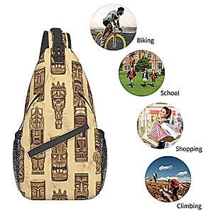 PSVOD Vintage Aloha Tiki Pattern Crossbody Bag Men'S Chest Cross Body Bag, Light, For Hiking And Travel