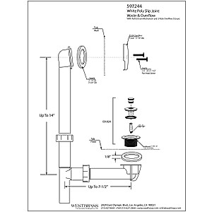 Westbrass 597244-62 White 1-1/2" Tubular Pull & Drain Bath Waste Drain Kit with 2-Hole Overflow Faceplate, Matte Black