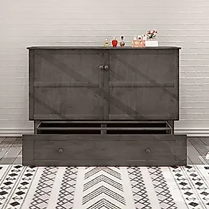 Mixoy Queen Size Murphy Cube Bed,Queen Murphy Cube Cabinet Chest Bed with 3 Level Folding Memory Foam Mattress & USB Charging Station& Large Drawers (Grey,Poplar)