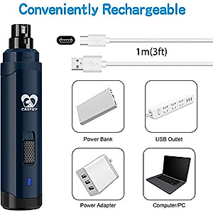 Casfuy Dog Nail Grinder Upgraded - Professional 2-Speed Electric Rechargeable Pet Nail Trimmer Painless Paws Grooming & Smoothing for Small Medium Large Dogs & Cats (Dark Blue)