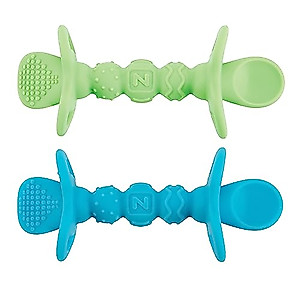 Nuby Dipeez 2 in 1 Silicone Spoons/Dipper, 2pk, Blue/Green
