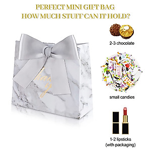 SHAIDOJIO 𝟐𝟒 𝐏𝐜𝐬 Small Thank You Gift Bags, Party Favor Bag Treat Box with Bow Ribbon, Marble Pattern Mini Paper Gift Bags Bulk for Wedding, Birthday, Bridal Shower, Baby Shower (4.5x1.8x4 Inch)