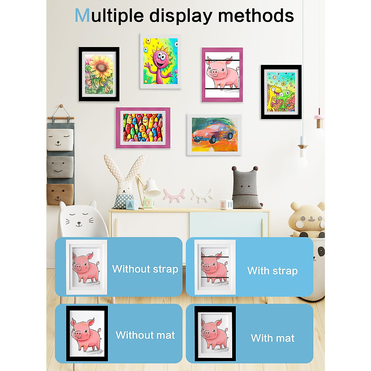 Orionstar Kids Art Frames, Artwork Picture Frames Changeable, Front Opening Picture Display Frames Holds 11.8X8.5inch 100 A4 Pcs, Artwork Display Storage Frames for Children, Home (Black 2 Pack)