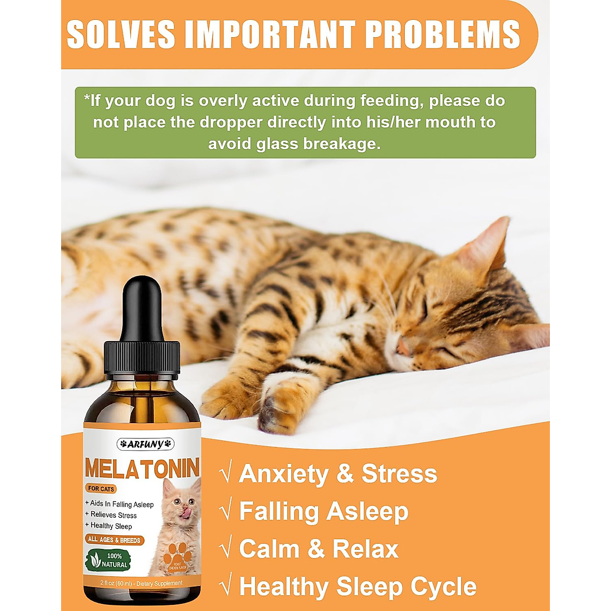 Cat Melatonin | 60ML Melatonin for Cats Supports Falling Asleep | Cat Melatonin Drop | Cat Sleep Aid | Cat Calming | Cat Anxiety Relief | Stress Relief for Cats | 2 fl oz, Roast Chicken Flavor