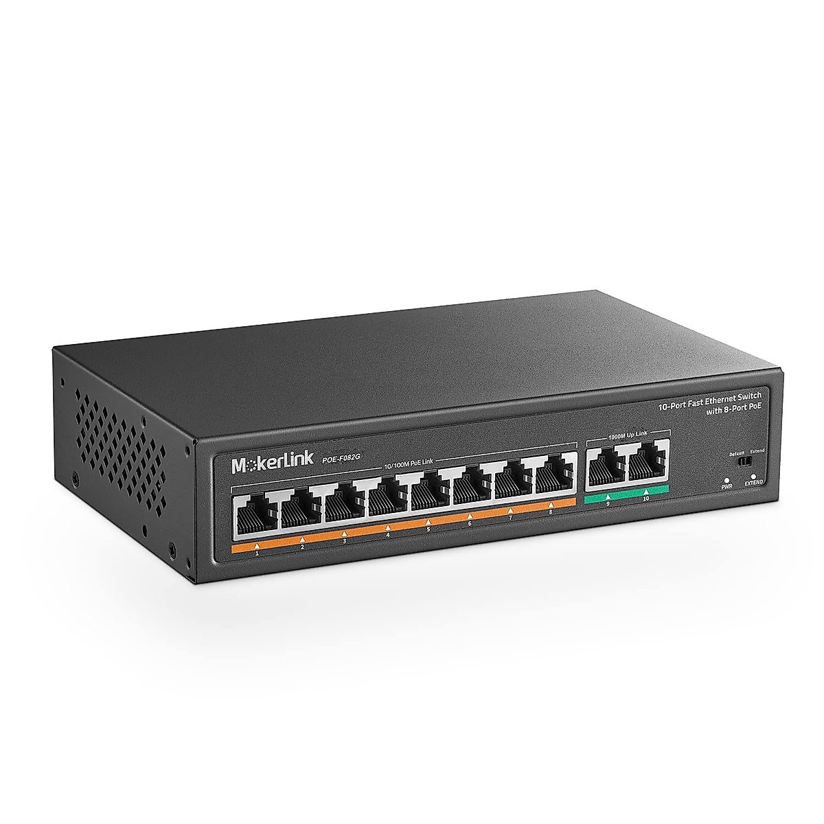 MokerLink 8 Port PoE Switch with 2 Gigabit Uplink, 802.3af/at PoE+ 100Mbps, 120W Built-in Power, Extend to 250Meter, Metal Plug & Play