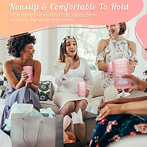 Roshtia 12 Set Pink Hobnail Beaded Drinking Glasses 15 oz Vintage Glassware Old Fashioned Iced Beverage Glasses Textured Cocktail Glasses Embossed Glassware Cups for Juice, Water, Not Dishwasher Safe