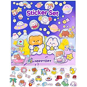 1000 Pcs Cute Stickers for Kids, Water Bottle Stickers Kawaii Waterproof Vinyl Scrapbook Phone Laptop Stickers, 100 Sheets Journaling Aesthetic Sticker Packs for Girls Teens（Purple）