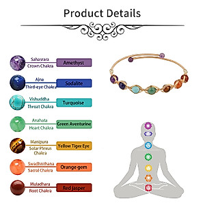 ASGIFT 7 Chakra Bracelet for Women Girls Healing Crystal Stone Bead Adjustable Yoga Meditation 14K Gold Crystal Beaded Bracelet Jewelry