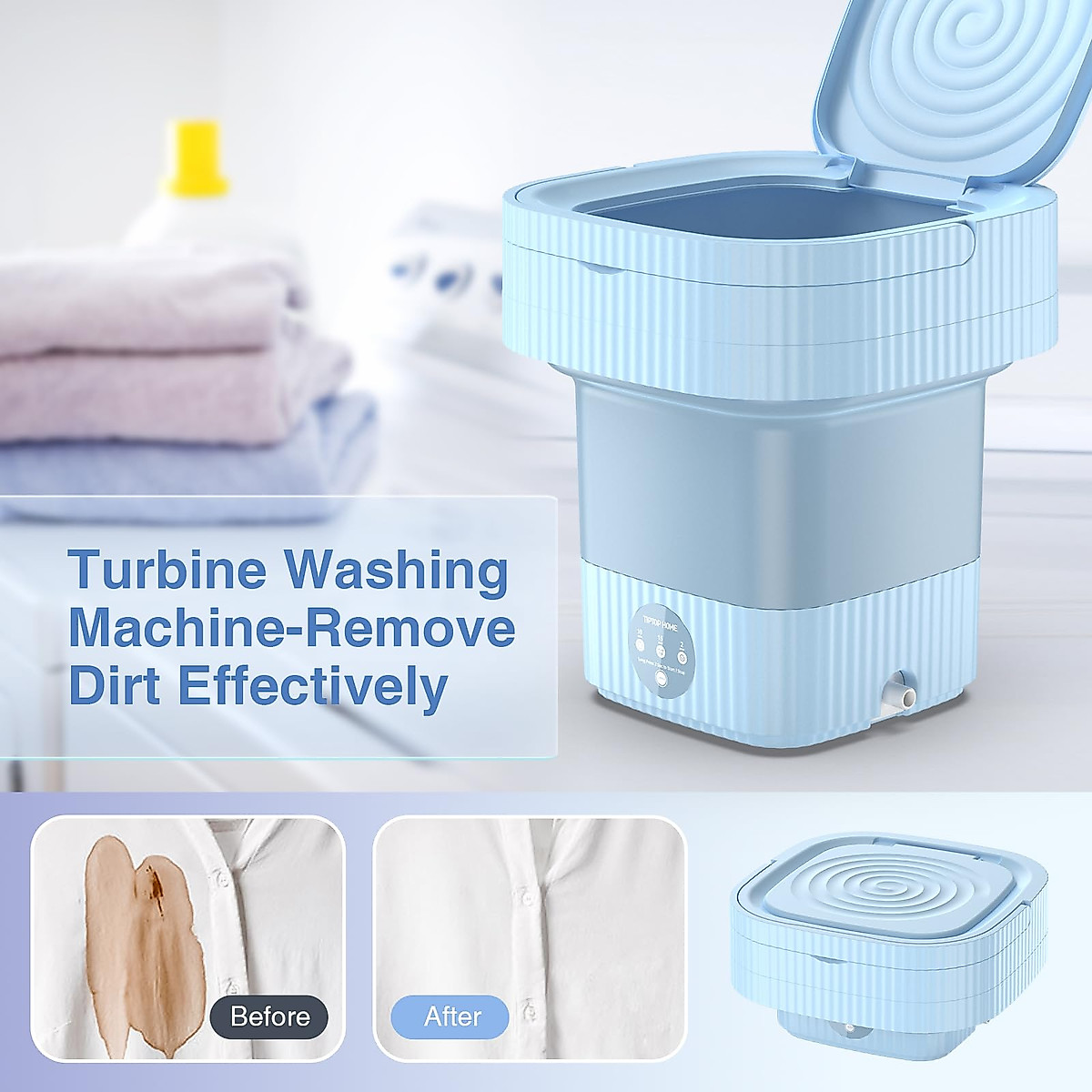 Foldable Washing Machine, 10L Large Capacity Portable Washer with High Speed Motor, 3 Modes Deep Cleaning Baby Clothes Underwears Socks Suitable for RV Travel Camping Apartment Dormitory