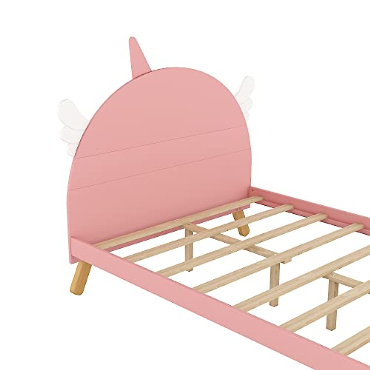 SOFTSEA Pink Full Bed Frame for Girls, Kids Cute Bed Frame Full Bed Frame with Headboard, Wood Platform Bed Frame for Kids, No Box Spring Needed Easy Assemble
