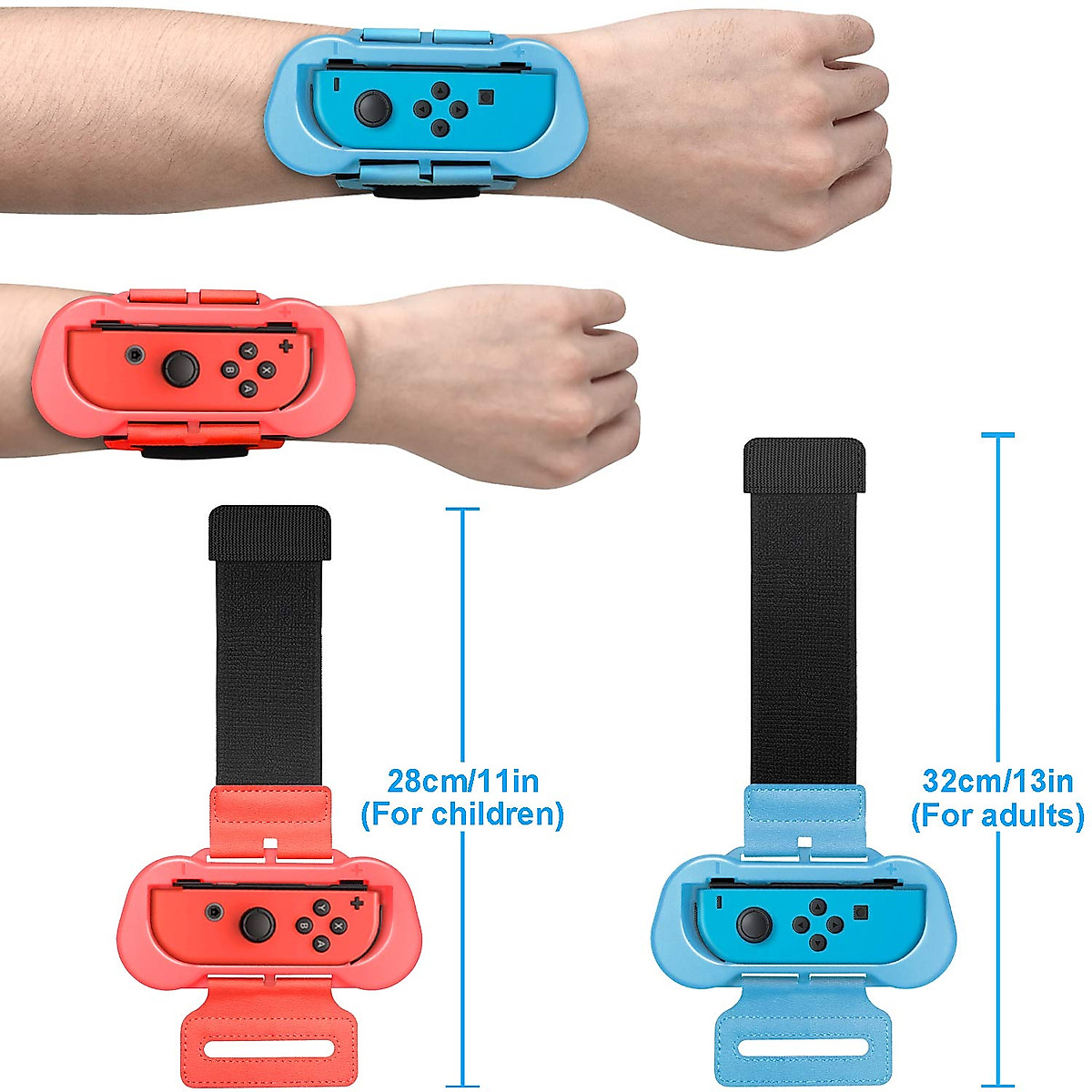 MENEEA Wrist Strap Compatible with Just Dance 2025 2024 2023/for Zumba Burn It Up,Adjustable Wrist Bands for Nintendo Switch & OLED Model for Joy-Cons,Two Size for Adults & Children,2 Pack Red/Blue
