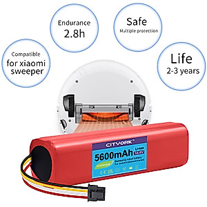 CITYORK Replacement Battery for Xiaomi Roborock S4 S4 Max S5 S5 Max S6 S7 S55 S50 S51 S55, for Xiaowa C10 E25 E20 E35 Vacuum Robot Cleaner, 5600mAh 14.4V