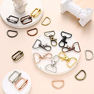 96 Pieces Swivel Clasps with D Rings and Slide Buckles Set Lanyard Snap Hooks Keychain Clip Hooks D Keychain Rings Lobster Claw Clasps for Keychain Purse Hardware Sewing Craft Project, 8 Colors