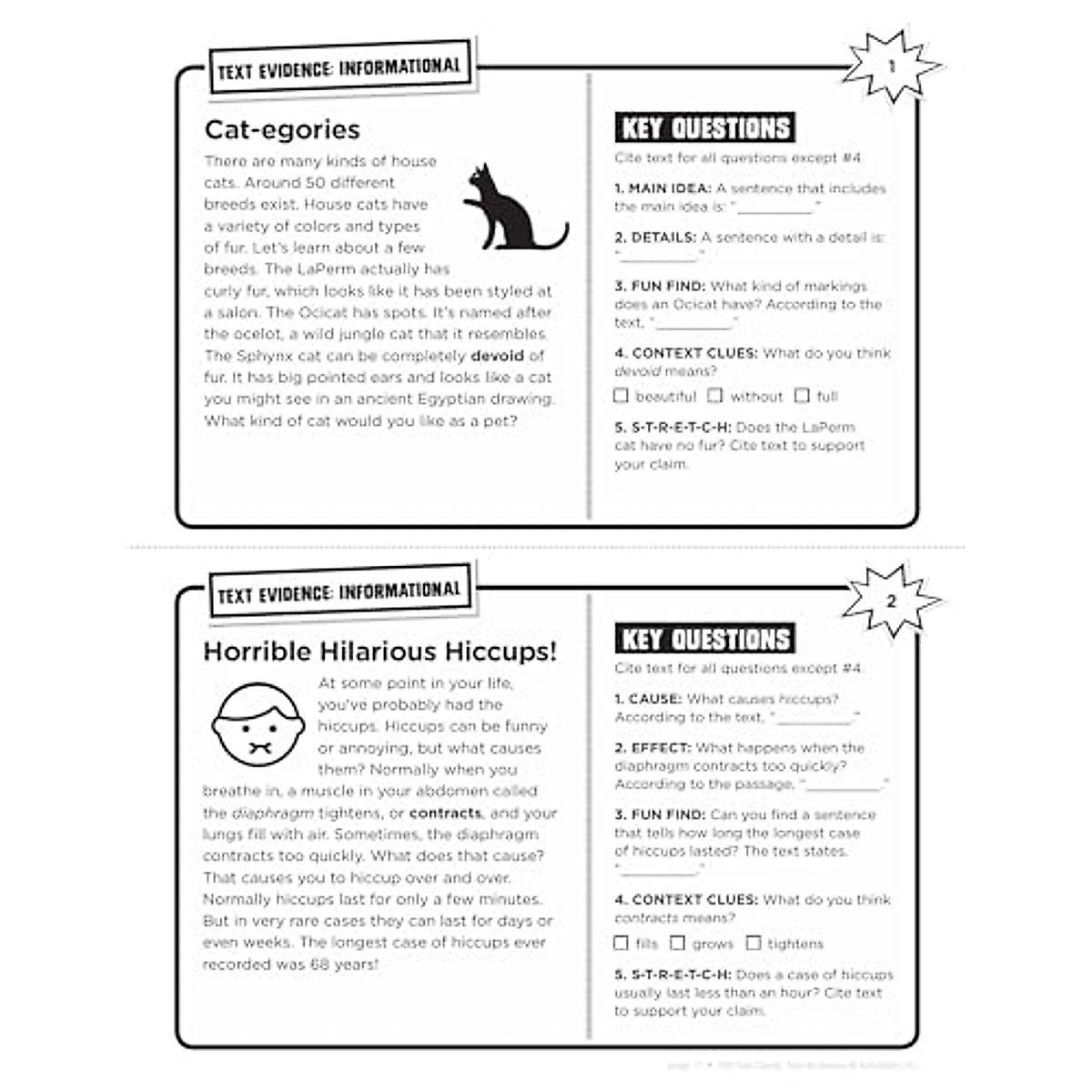 100 Task Cards: Text Evidence: Reproducible Mini-Passages With Key Questions to Boost Reading Comprehension Skills