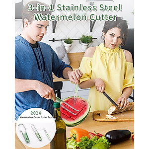 Stainless Steel 3-in-1 Watermelon Cutter Slicer Tool Portable Watermelon Popsicle Cutter Multifunctional Handheld Fruit Fork Quickly Cutting Tool Slicer Set for Home Camping Kitchen Gadgets（1PCS）